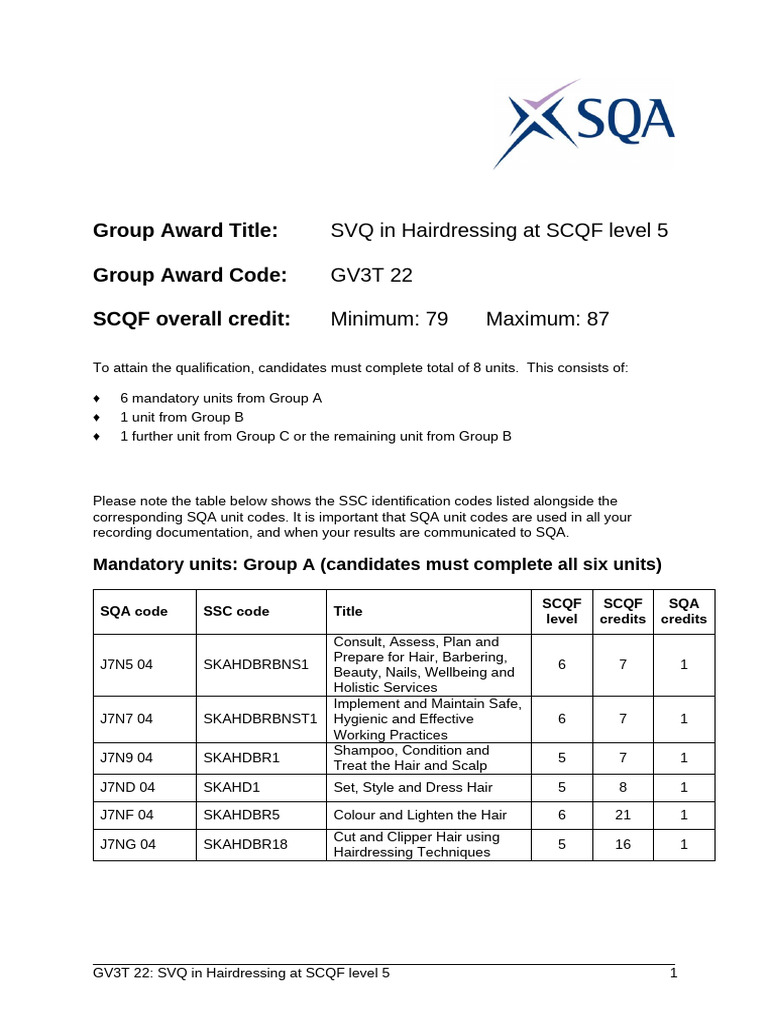SVQ Hairdressing SCQF Level 5 | PDF | Hairdresser | Hair