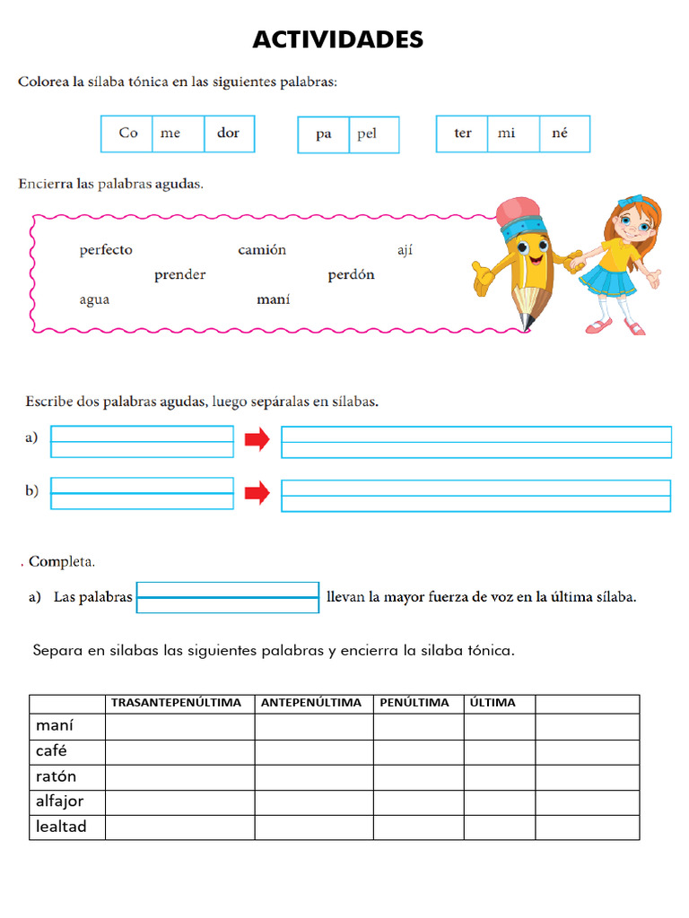 Actividades Palabras Agudas | PDF