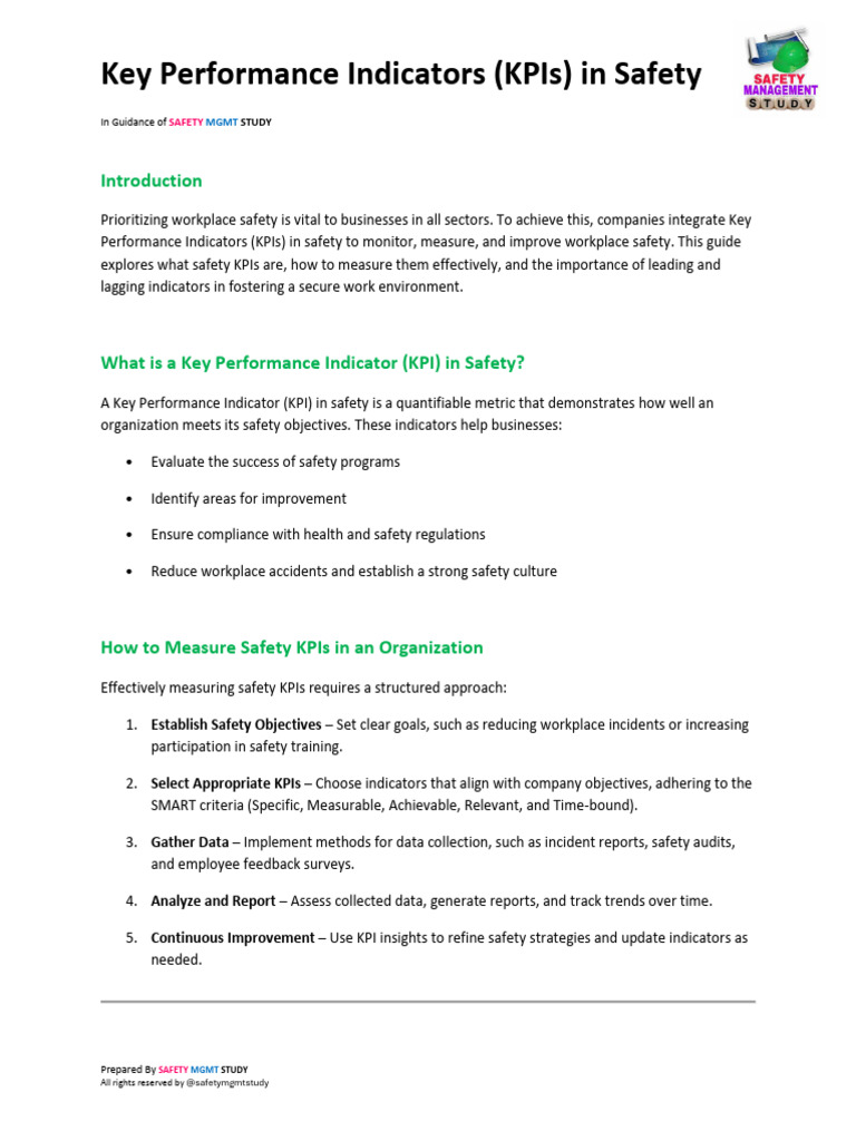 Key Performance Indicators (KPIs) in Safety (1) | PDF | Performance ...