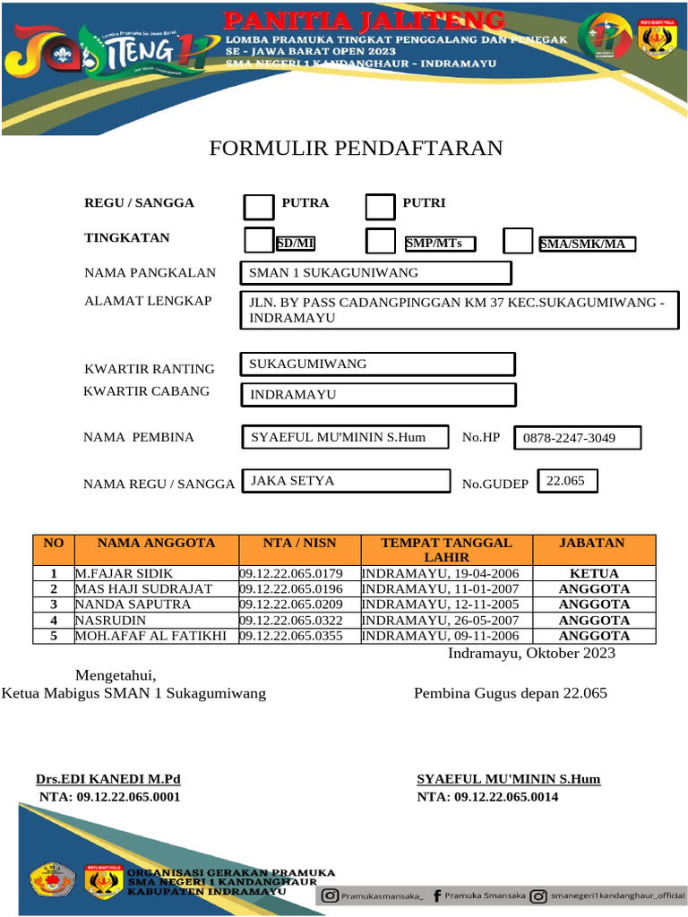Formulir Pendaftaran Jaliteng | PDF