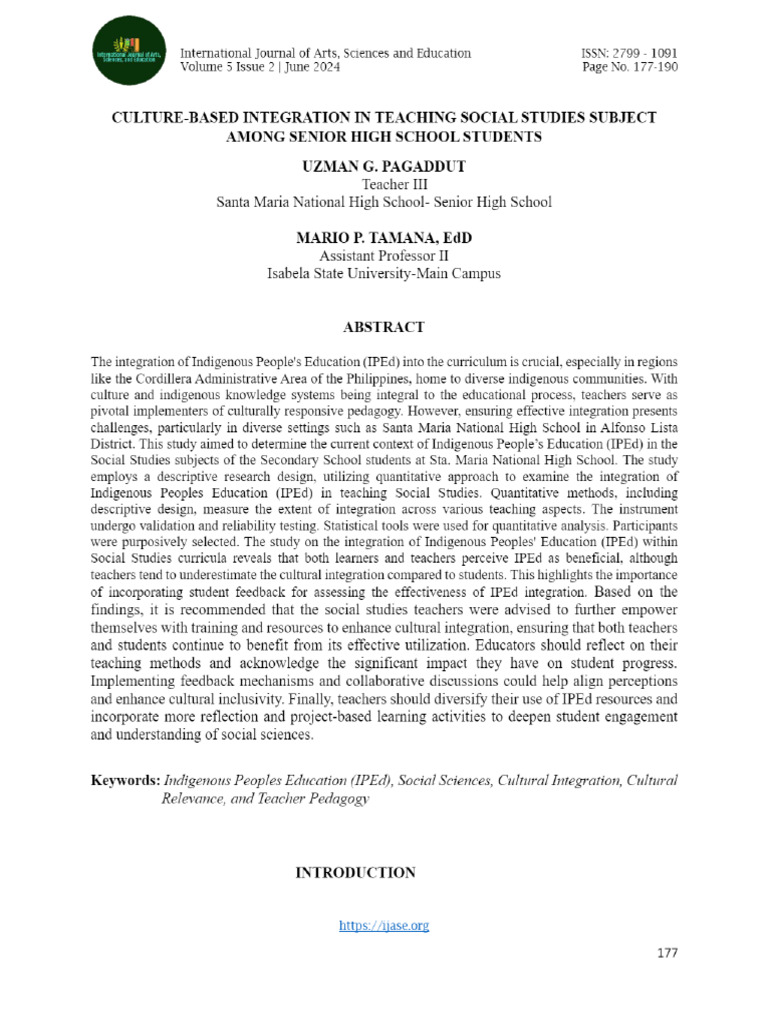 View of Culture-Based Integration in Teaching Social Studies Subject ...