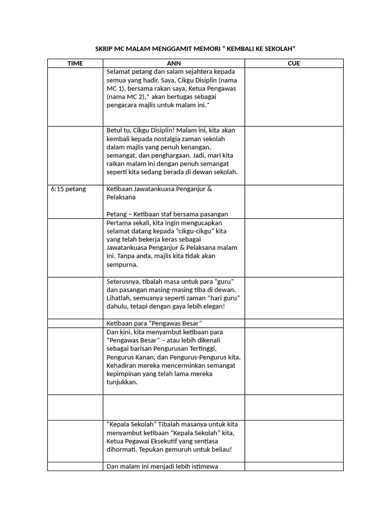 Skrip MC Malam Menggamit Memori | PDF