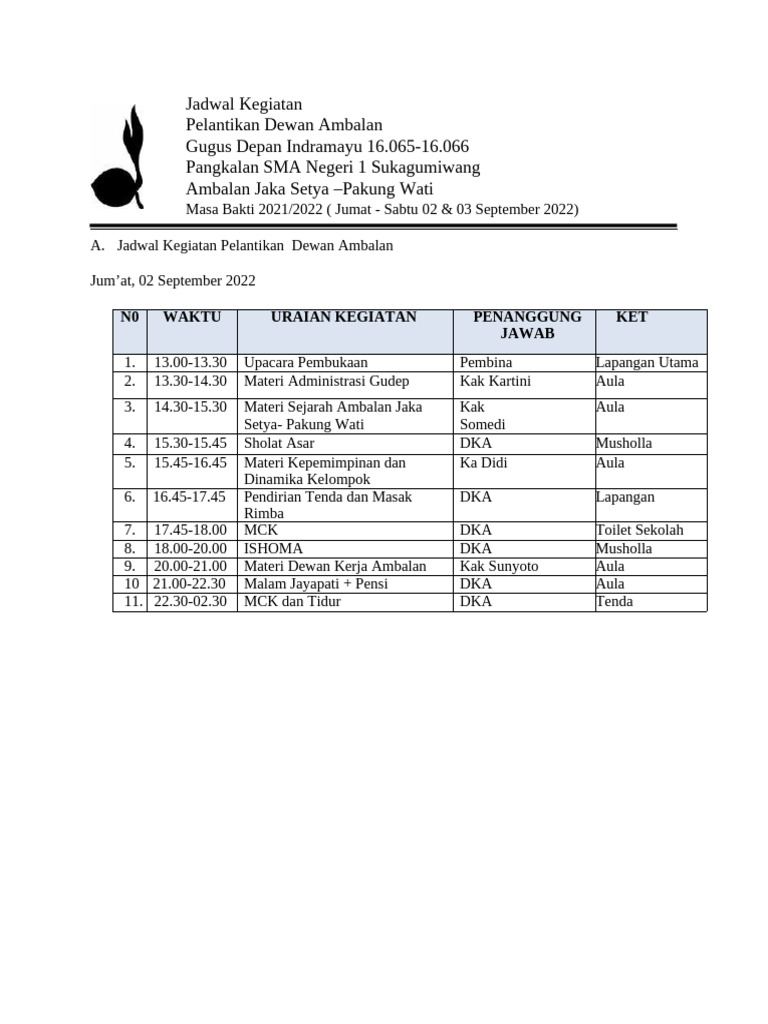 Jadwal Kegiatan PDA | PDF