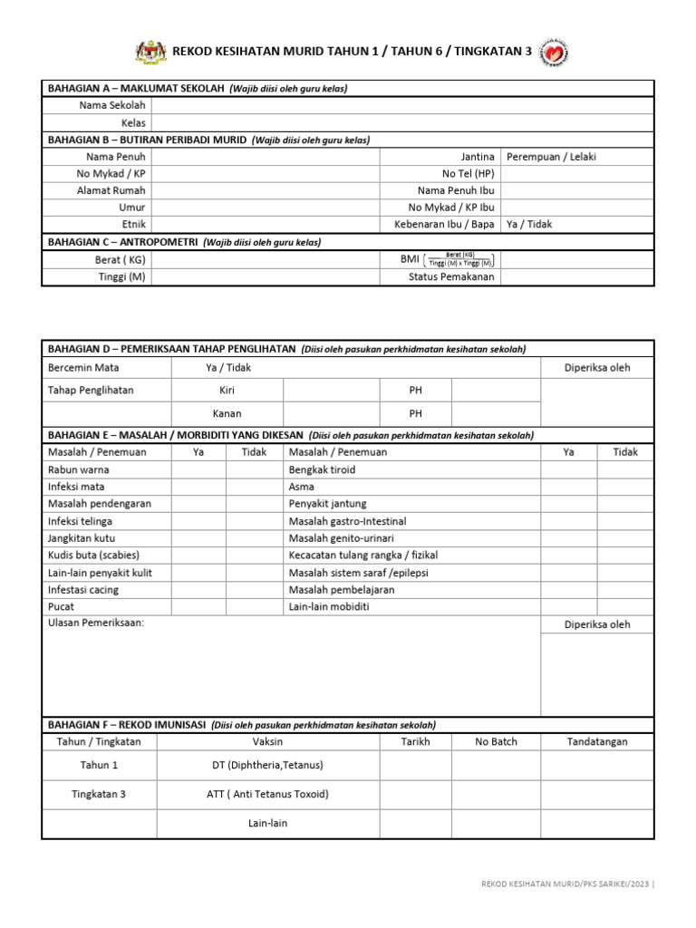 Lampiran 1.borang Rekod Kesihatan Murid | PDF