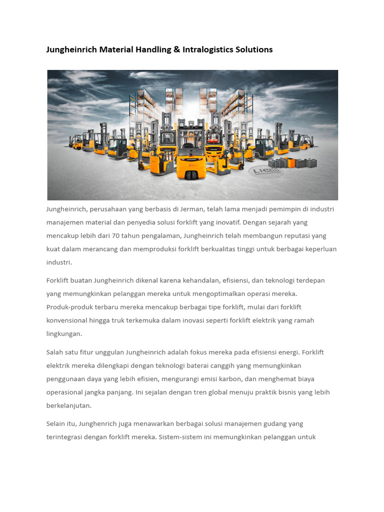 Jungheinrich Material Handling & Intralogistics Solutions | PDF
