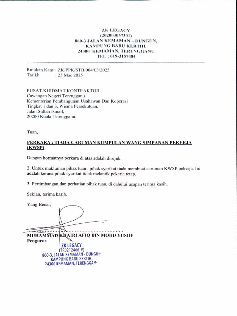 Zk Legacy Surat Tiada Kwsp | PDF