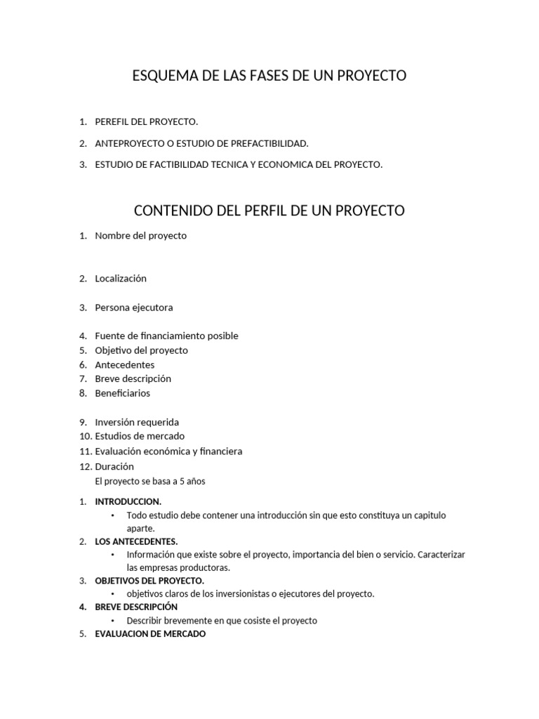Esquema de Perfil de Un Proyecto | PDF | Estudio de factibilidad | Mercado (economía)