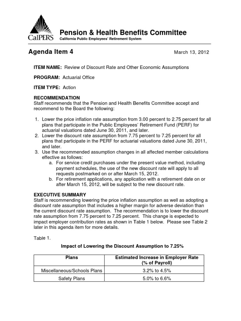 CalPERS Discount Rate Recommendation | PDF | Retirement | Cost Of Living