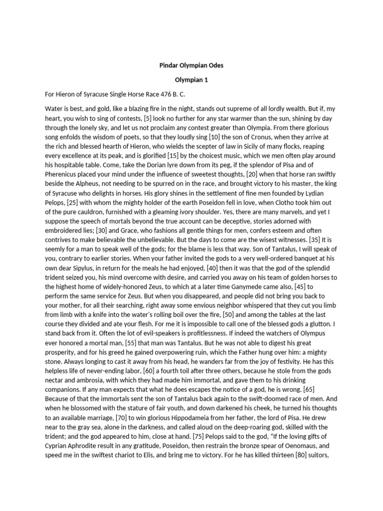 Pindar Olympian Odes | PDF
