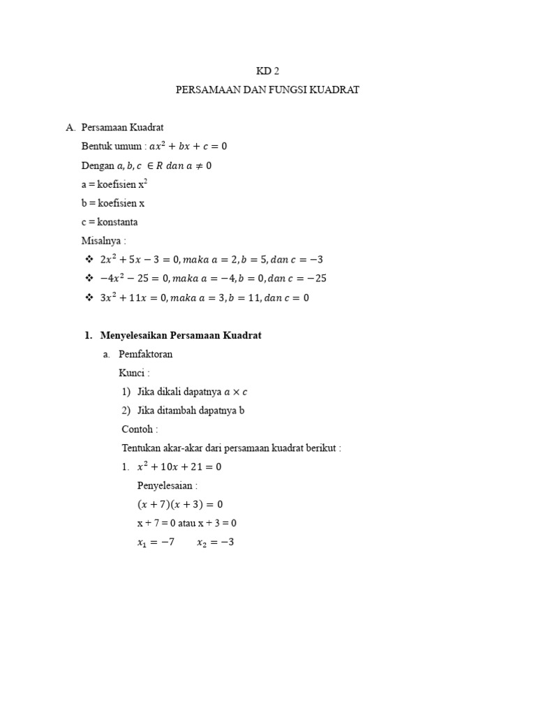 Persamaan Dan Fungsi Kuadrat | PDF