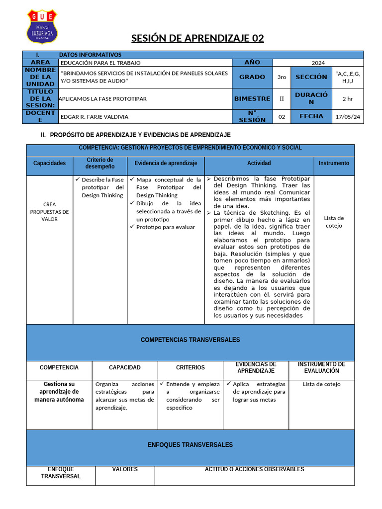 Sesion #02 Aplicamos La Fase Prototipar | PDF | El pensamiento de diseño | Aprendizaje