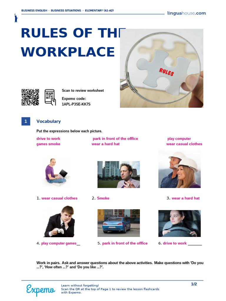 STUDENT COPY - RULES OF THE WORKPLACE | PDF