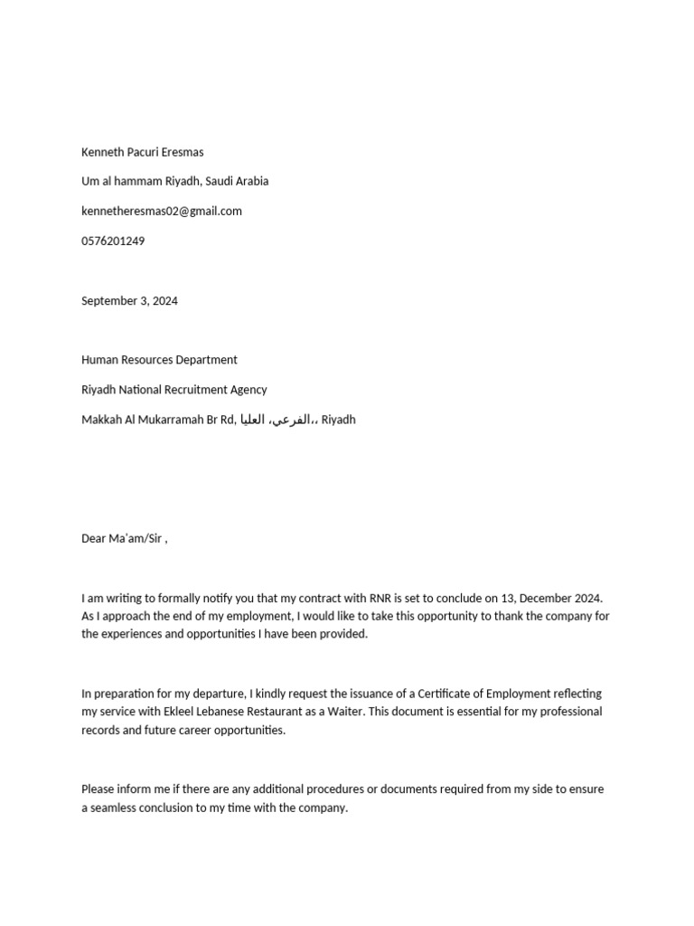 Kenneth Pacuri- Final Exit Letter | PDF