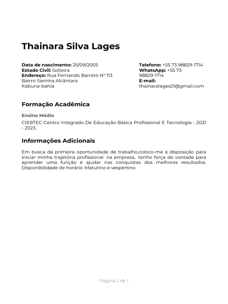 CV Thainara Silva 03-2024-1 | PDF
