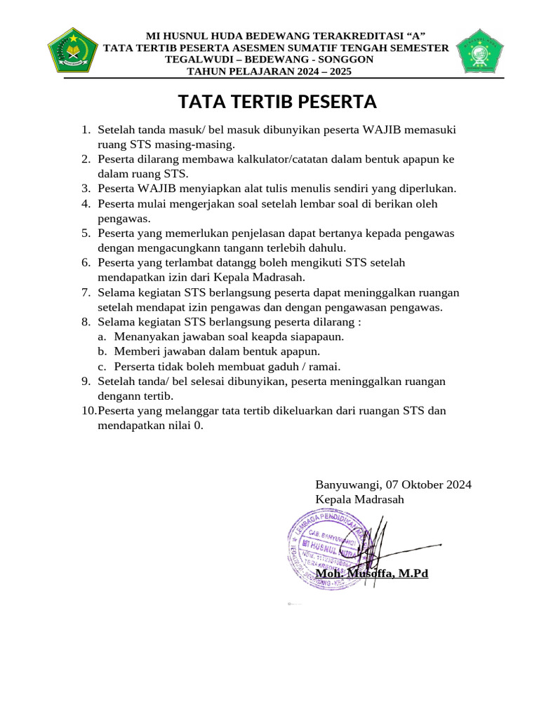 Tata Tertib Peserta STS Ganjil 2024 | PDF