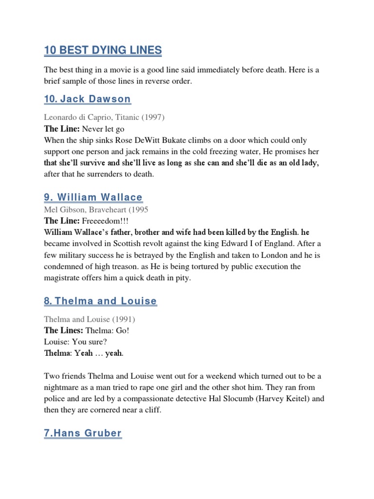 10 Best Dying Lines: 10. Jack Daw Son | PDF | Leisure