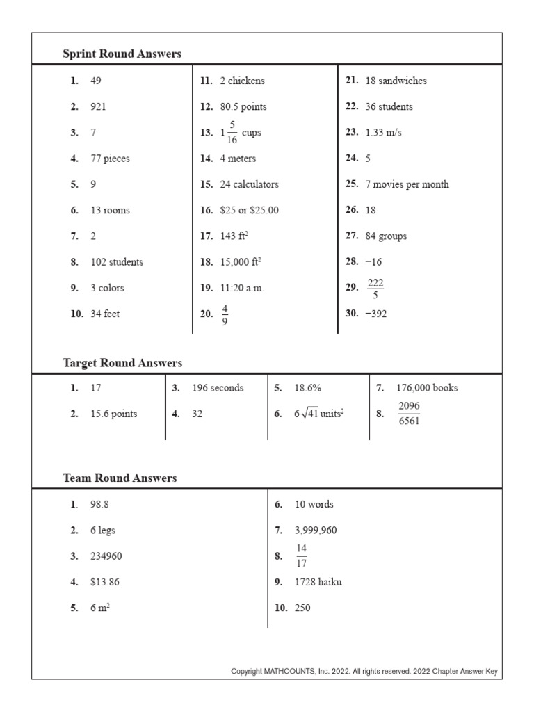 2022 Chapter Competition Answer Key | PDF