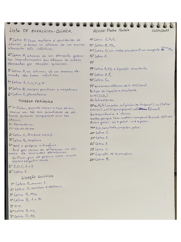 Lista de Exercicios quimica - 1 | PDF