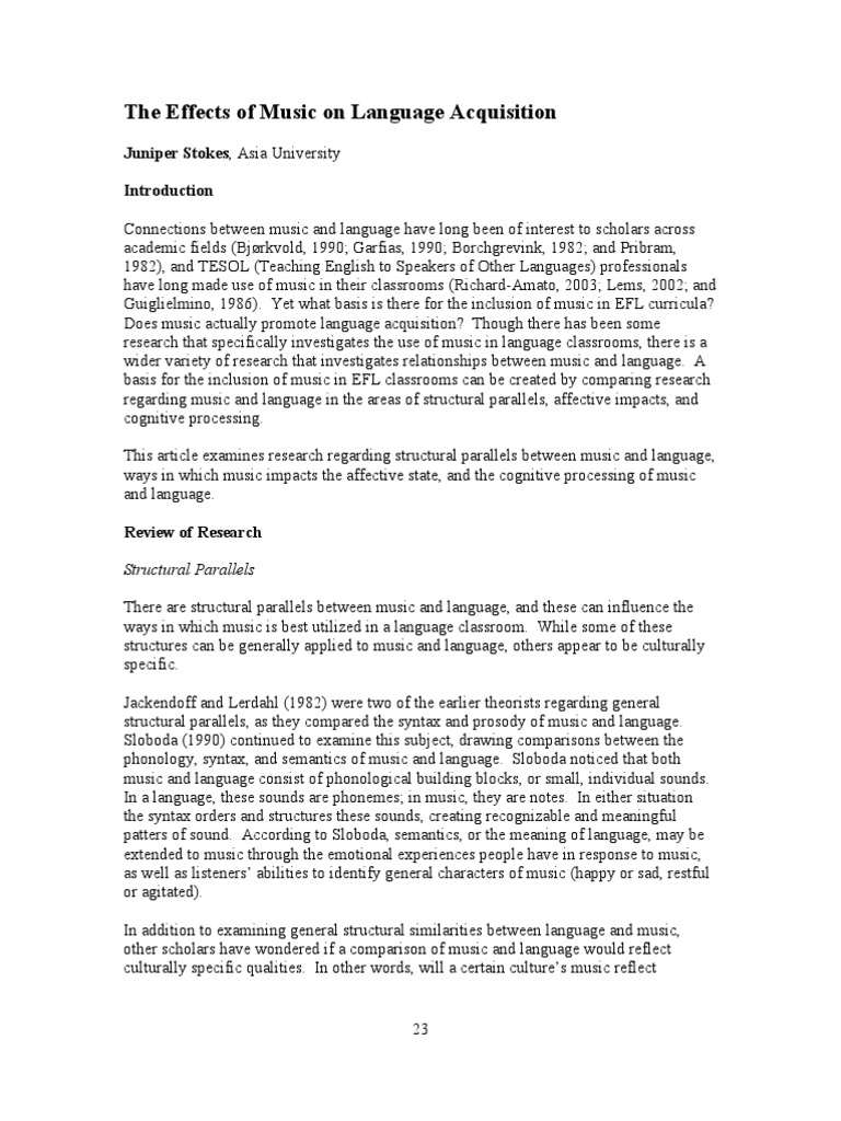 Music's Role in Language Learning | PDF | Recall (Memory) | Affect ...