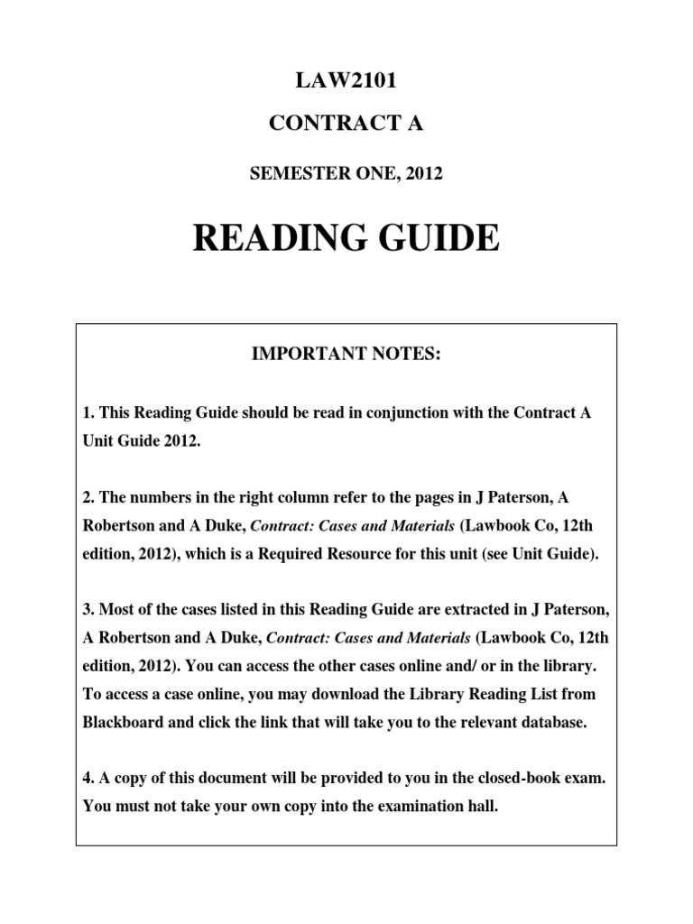 Contract A Reading Guide 2012 | PDF | Contractual Term | Offer And ...