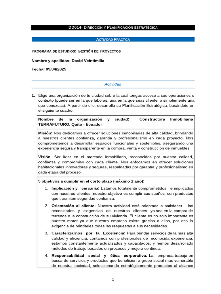 Practica 6 Direccion y Planificacion Estrategica | PDF | Business | Calidad (comercial)