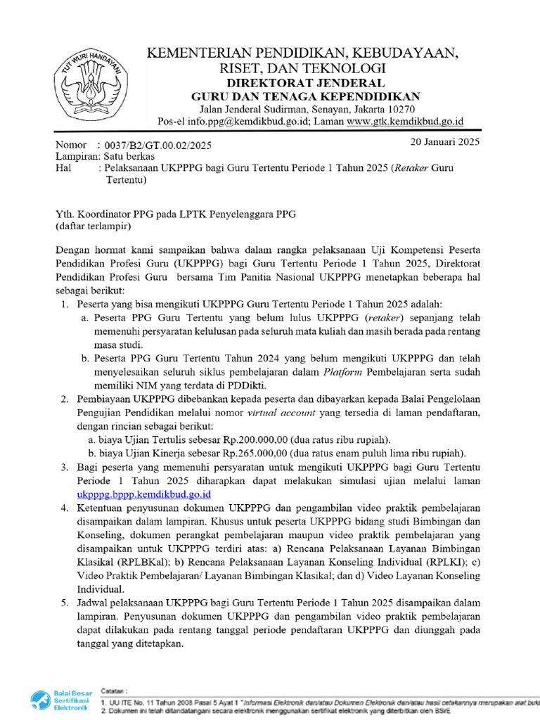 Pelaksanaan UKPPPG bagi Guru Tertentu Periode 1 Tahun 2025 (Retaker Guru Tertentu) - Direktorat ...
