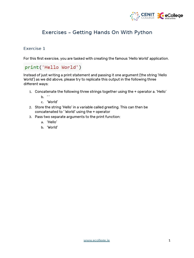 Exercises - Getting Hands On With Python | PDF