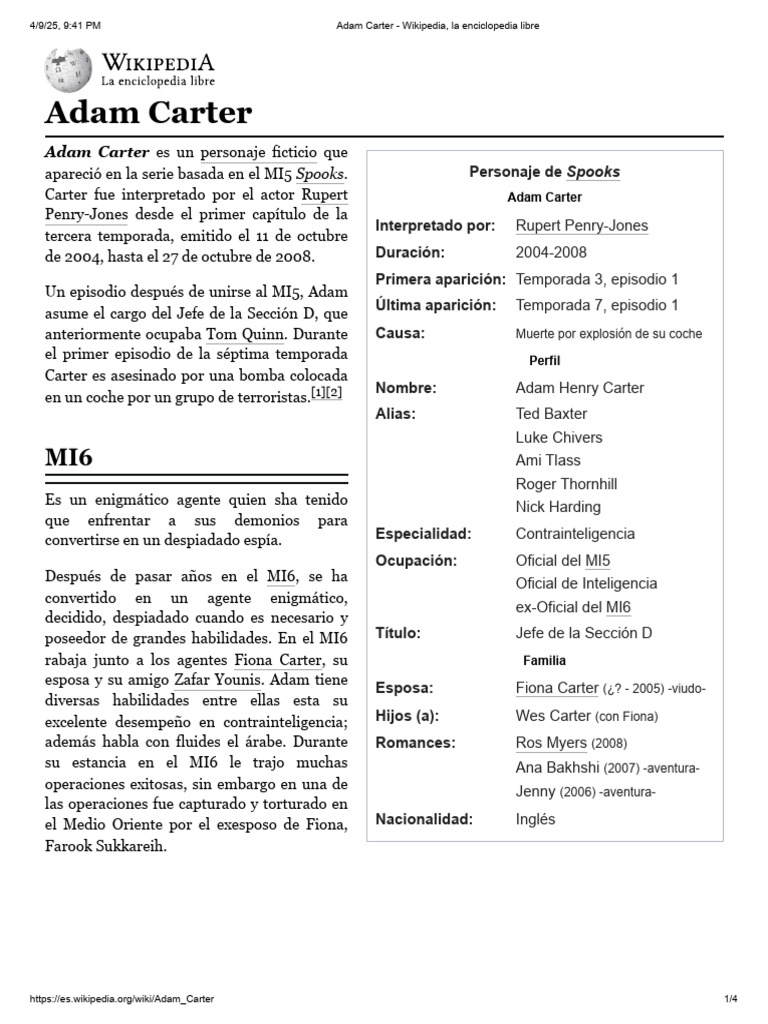 Adam Carter: Jefe de la Sección D en Spooks | PDF | Obras sobre ...