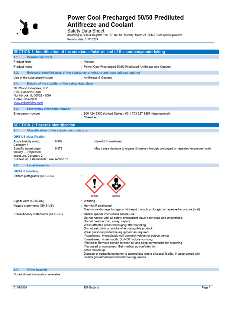 Power Cool Precharged 5050 Prediluted Antifreeze and Coolant | PDF ...