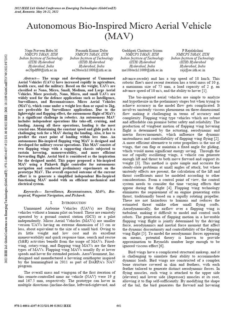 Autonomous Bio-Inspired Micro Aerial Vehicle MAV | PDF | Flight ...