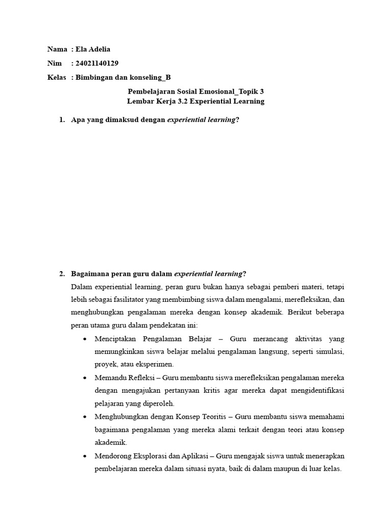 Eksplorasi - Lembar Kerja 3.2 Experiential Learning | PDF
