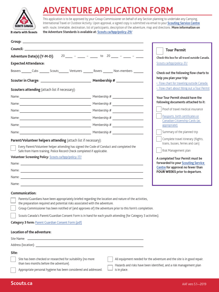 Adventure Application Form | PDF