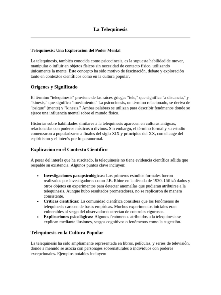 Telequinesis: Poderes y Realidad | PDF | Sicología | Ciencias del ...