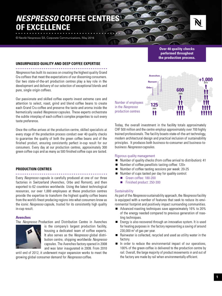 Nespresso - Corporate Production Centres Factsheet | PDF | Coffee ...