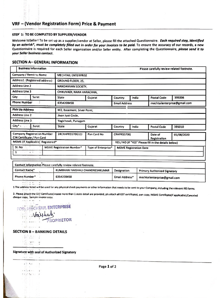 VRF-Vendor Registration Form | PDF