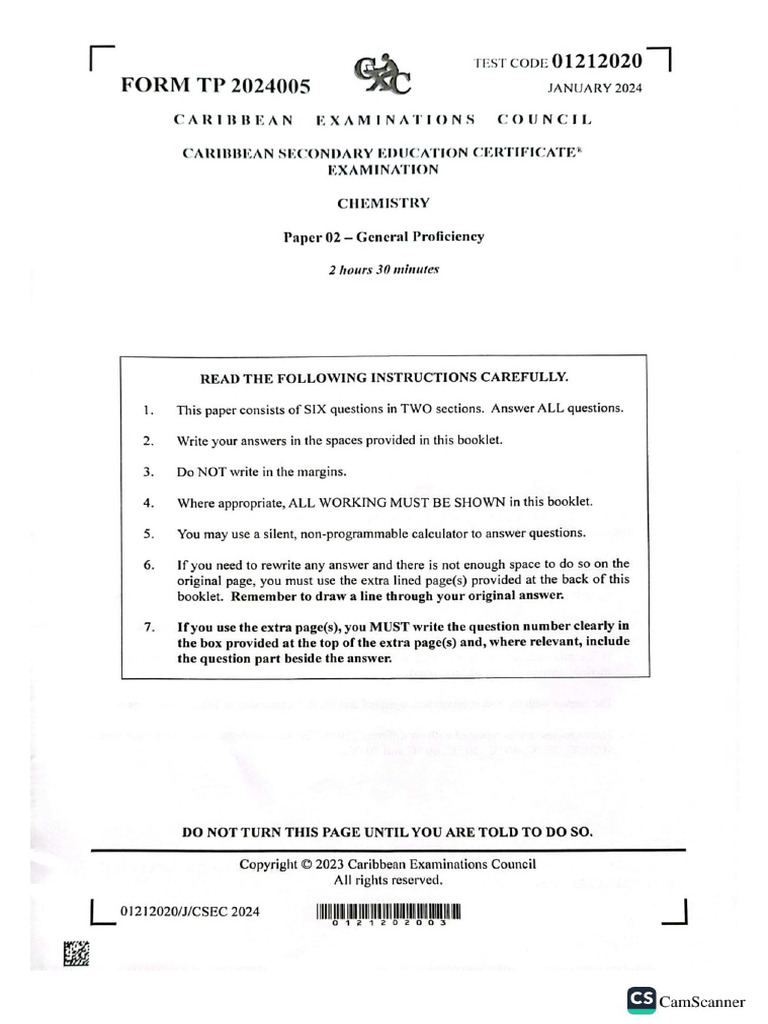 CSEC Chemistry January P2 2024 | PDF