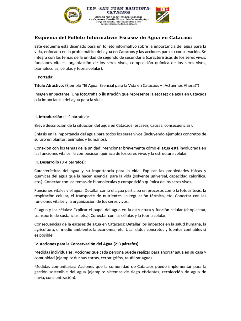 Esquema Del Folleto Informativo 2do Secundaria | PDF | Agua | Organismos