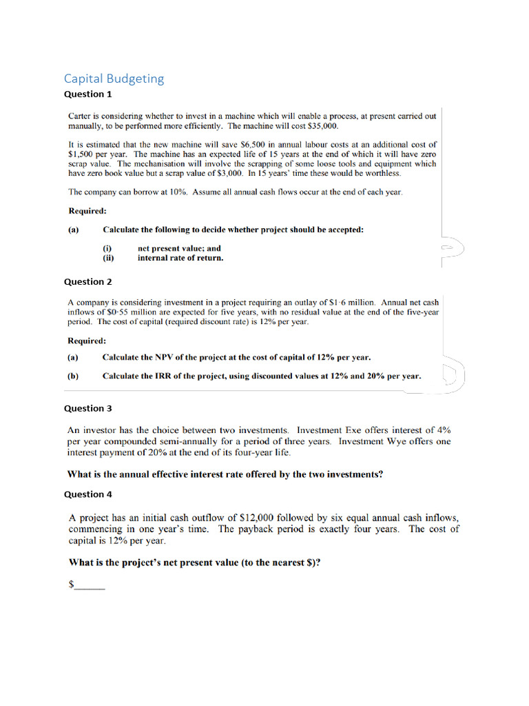 Capital Budgeting Questions and Answers | PDF