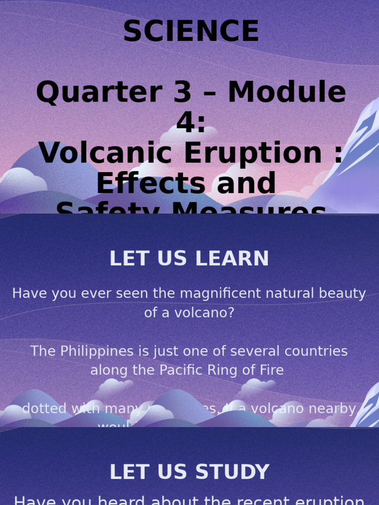 Science Quarter 3 - Module 4 Volcanic Eruption Effects and Safety ...
