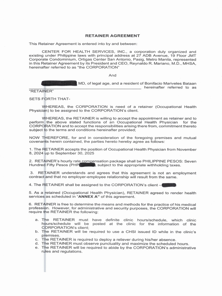 (Sample) Retainer Agreement | PDF