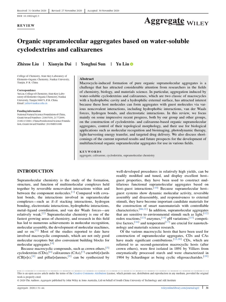 Aggregate - 2021 - Liu - Organic Supramolecular Aggregates Based On ...