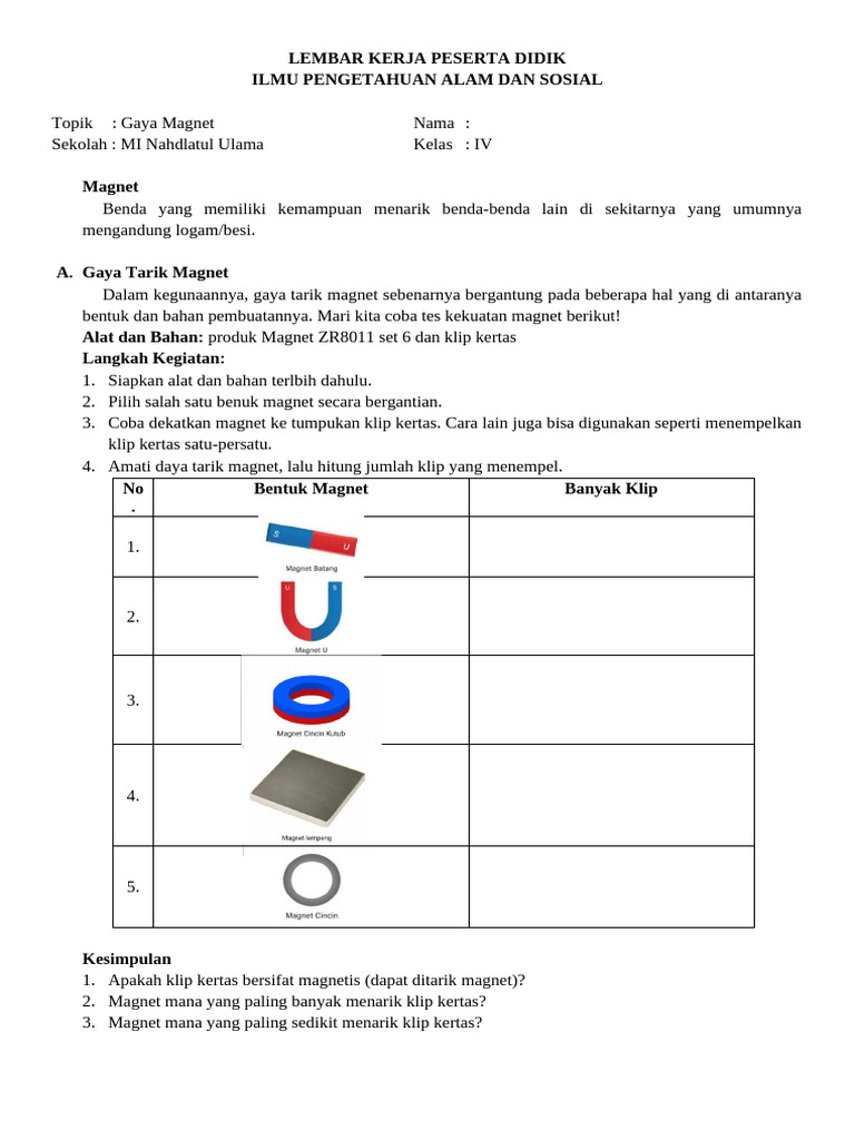 Eksperimen Gaya Magnet untuk Siswa IV | PDF