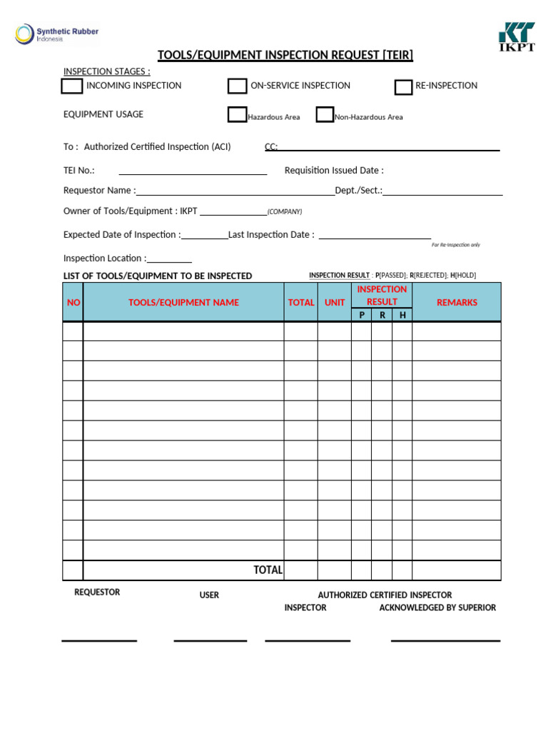Equipment Inspection Request Form | PDF