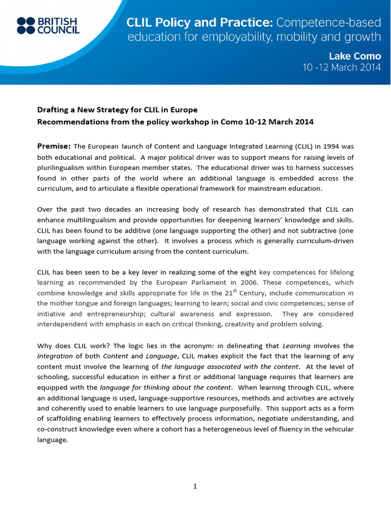 CLIL Strategy Recommendations for Europe | PDF | Curriculum | Learning