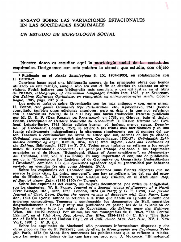 PDF Mauss 1971 Orig 1904 05 Quotensayo Sobre Las Variaciones Estacionales en Las Sociedades ...