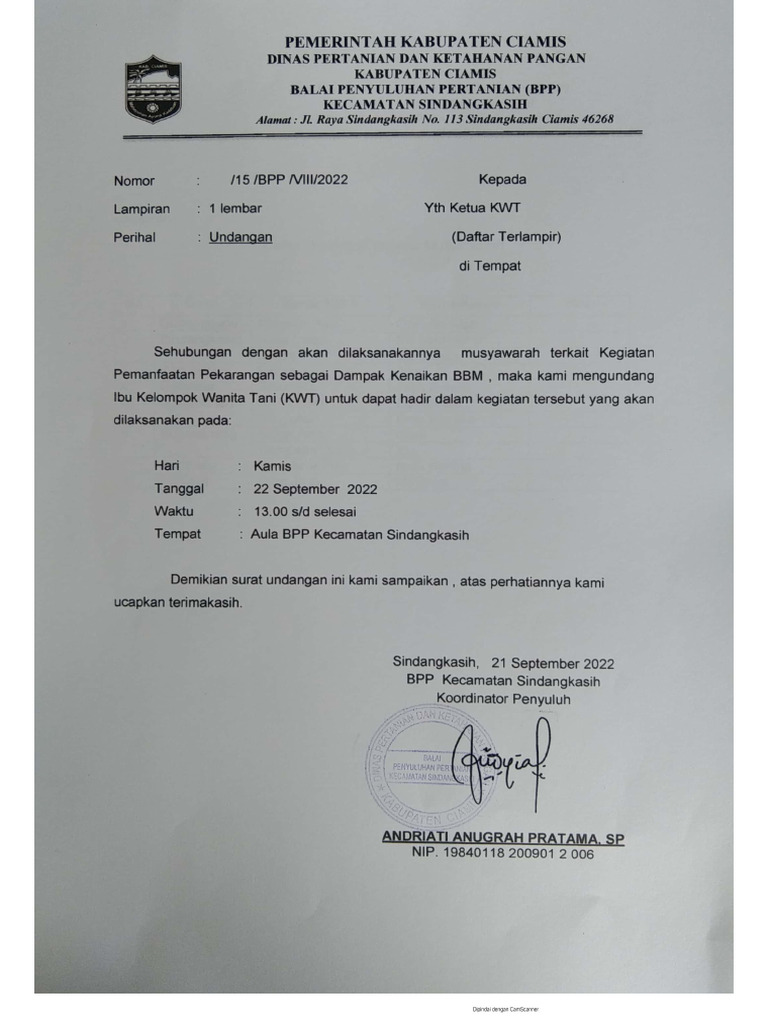 Surat Undangan KWT | PDF