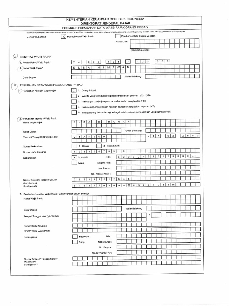 Contoh Pengisian Form Perubahan Data | PDF