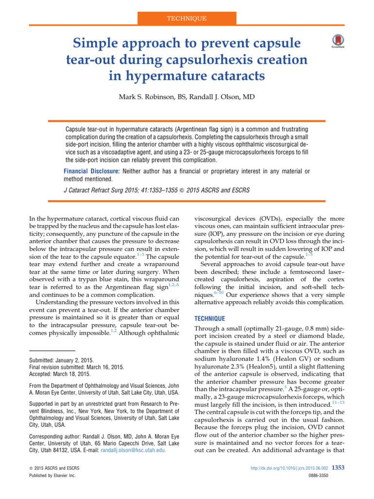 Simple Approach To Prevent Capsule Tear Out During.4 | PDF | Cataract ...