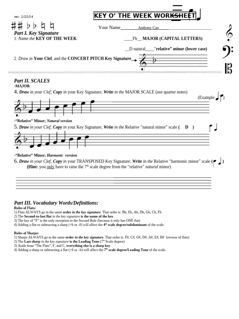 Key Signature and Scale Worksheet | PDF