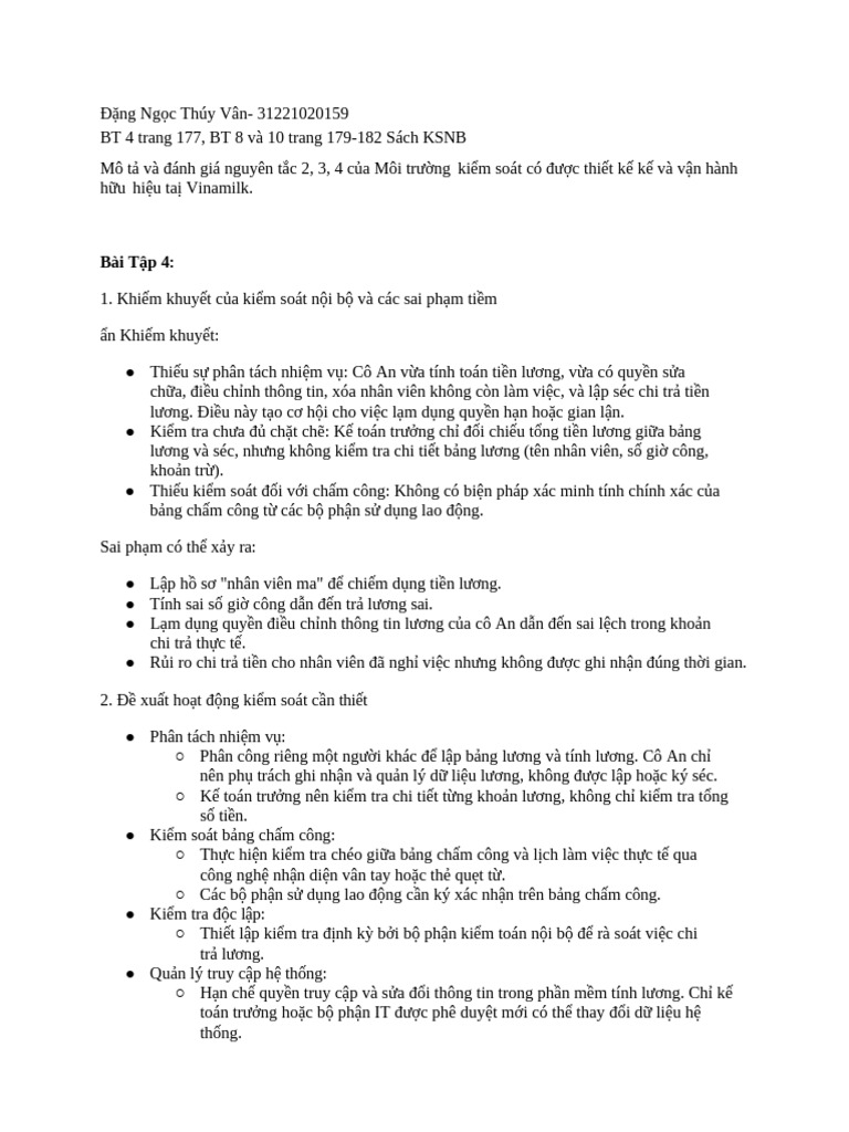 BÀI TẬP KSNB | PDF